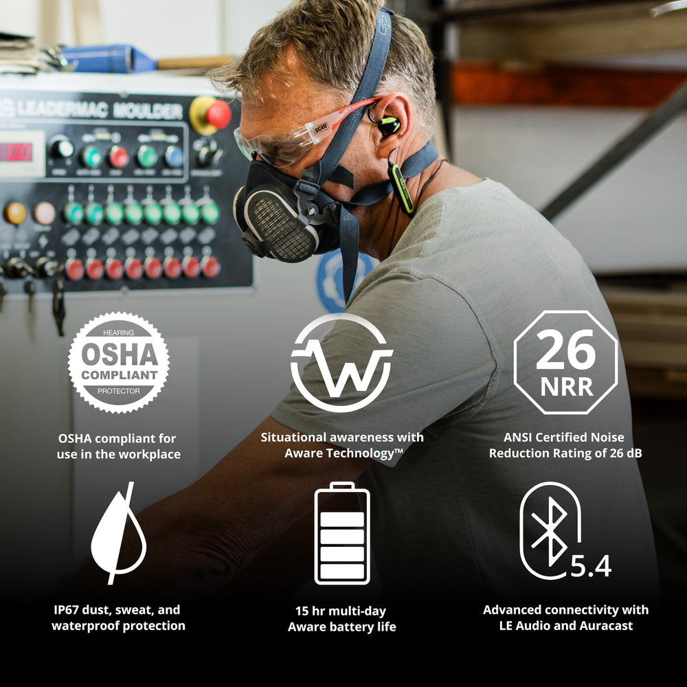 ISOtunes PRO Aware 2.0 Electronic BT Earbuds | 26 NRR | OSHA-Compliant